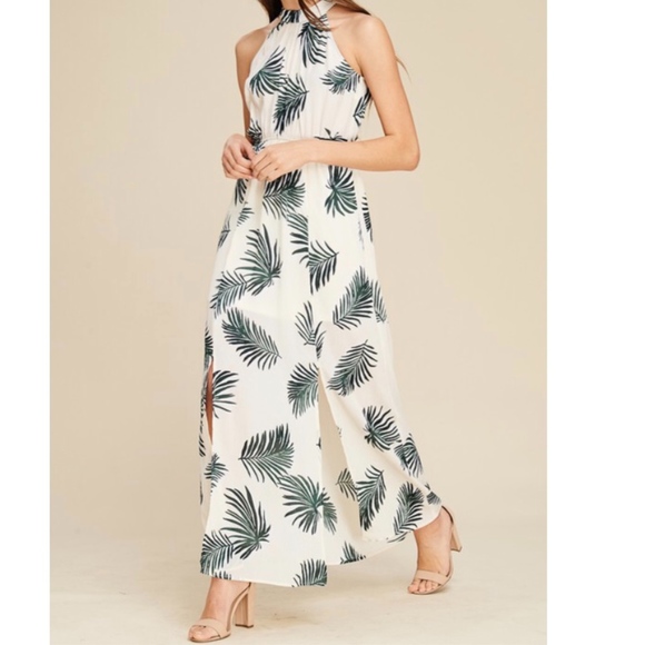 Dresses | Last 1 Nwt Tropical Palm Print Halter Maxi Dress | Poshmark